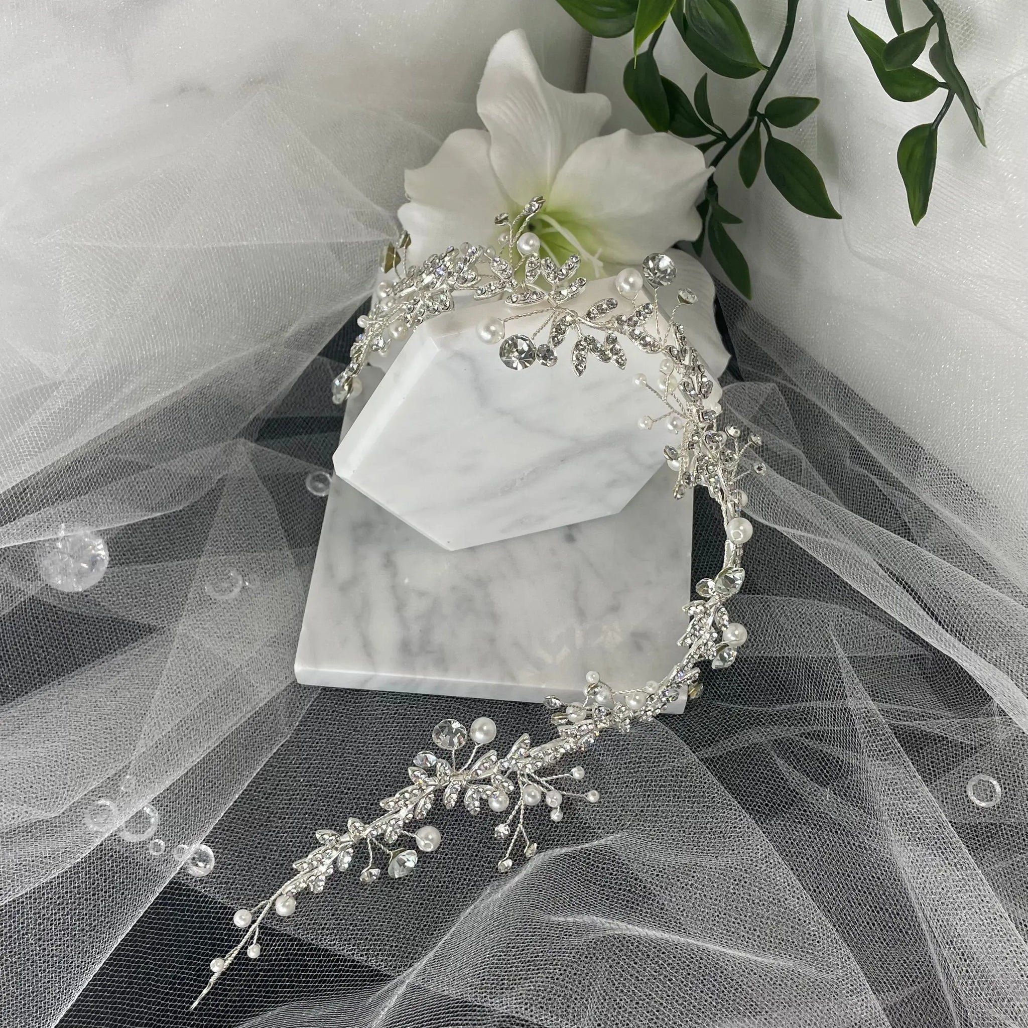 Ethereal Violet Crystal and Pearl Heaven Hair Vine