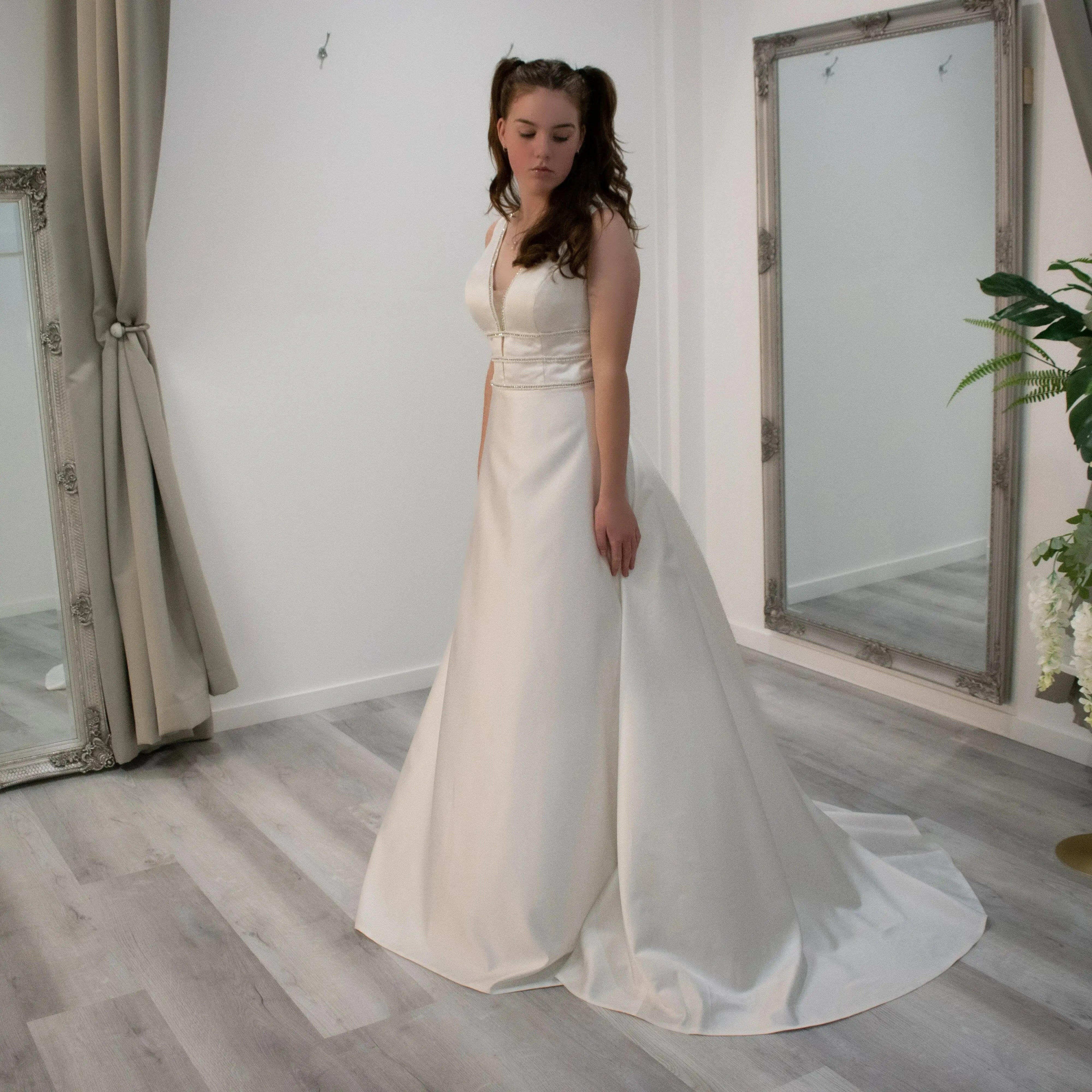 Plunging V Neckline Wedding Dress Melbourne – Chastity Gown | Divine Bridal