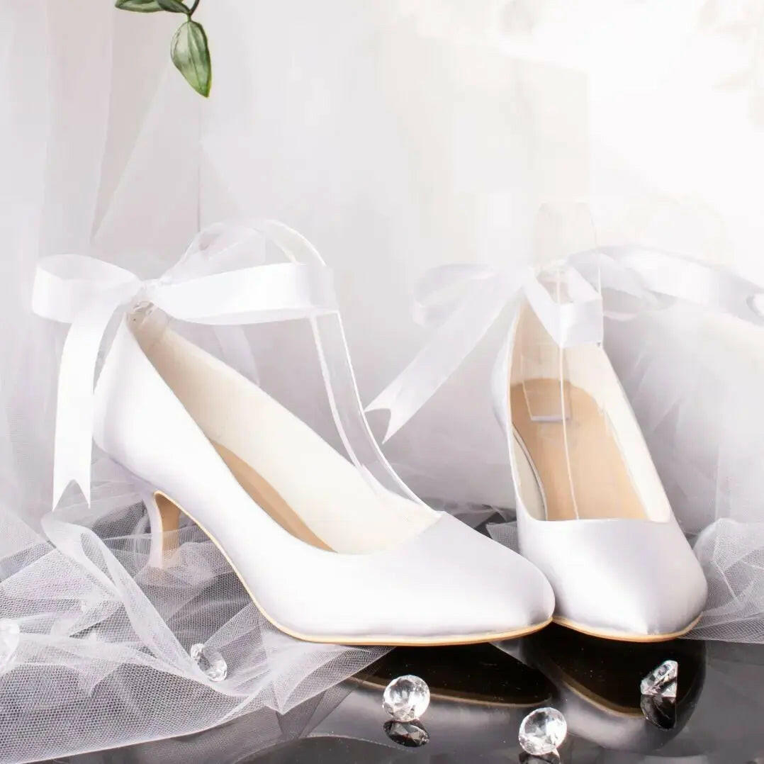 Stylish London Ballet Wedding Heels with Ankle Ribbons